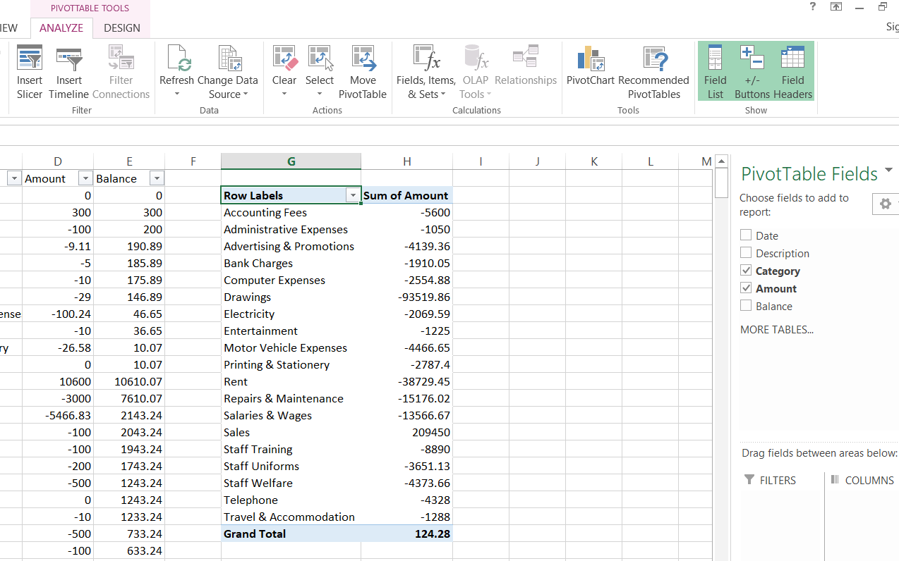 Microsoft Excel PivotTable