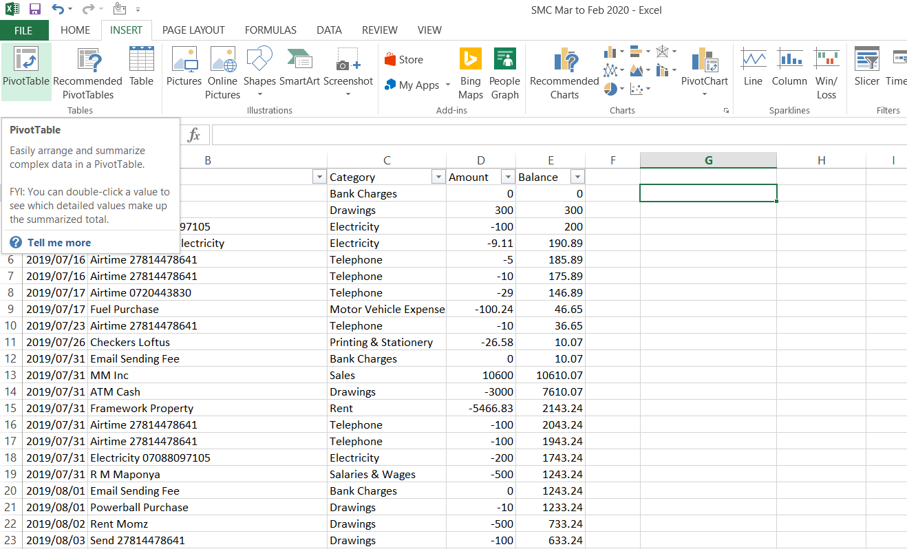 Microsoft Excel PivotTable